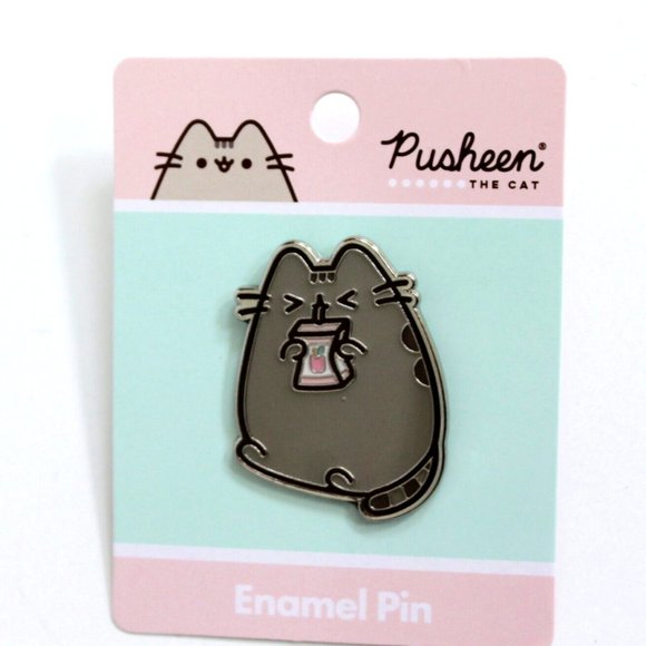 Pusheen | Jewelry | Pusheen The Cat Enamel Pins Set Of 3 Boba Strawberry Milk Apple Juice | Poshmark